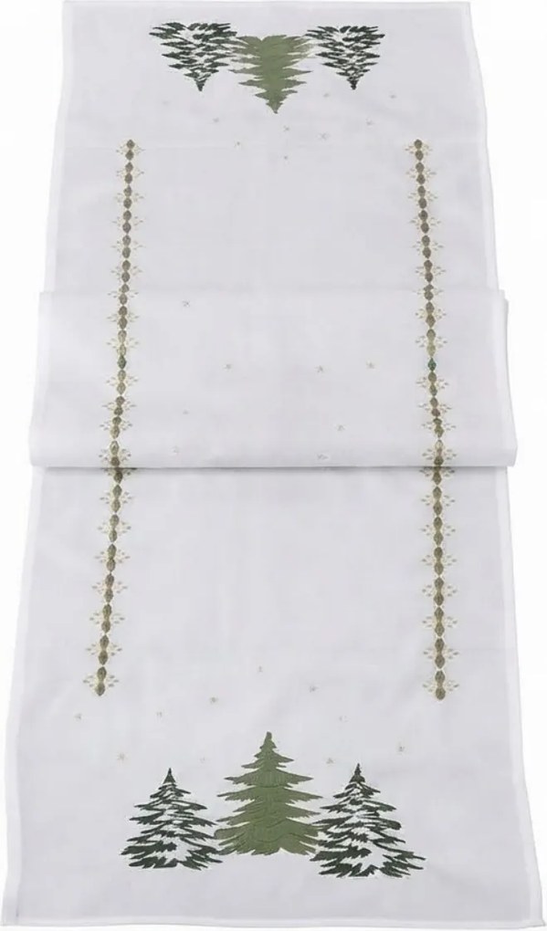Vánoční běhoun na stůl EVERGREEN CHARM 40x140 cm, bílý