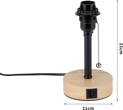 Brilagi - Stolní lampa s USB portem TABLON 1xE27/25W/230V dub/černá