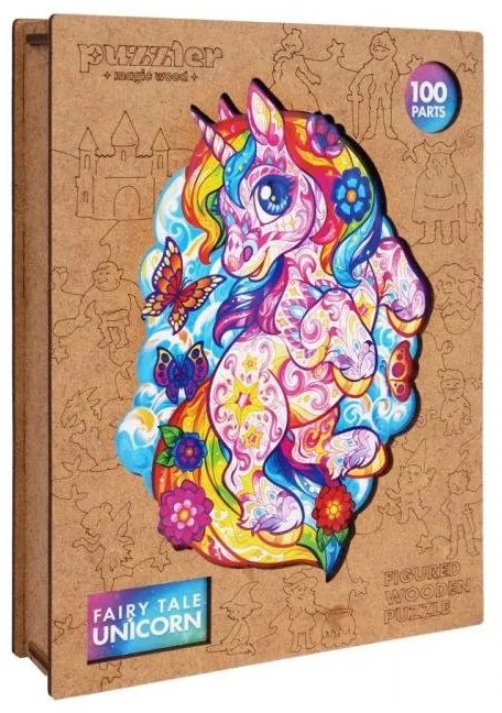 Puzzle dřevěné, barevné - Pohádkový jednorožec