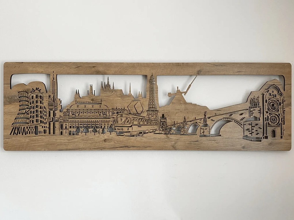 Li-Go "Praha" světelný obraz 230V 130x40 cm provedení povrchu: dub světlý