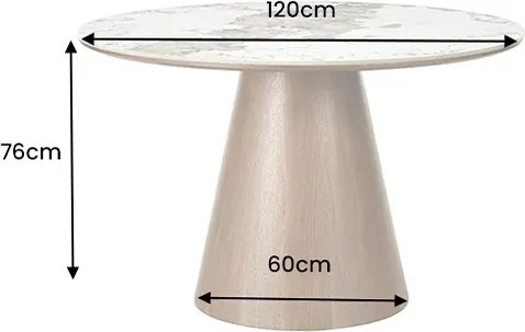 Kulatý keramický jídelní stůl Parthenia 120 cm bílý mramor / ořech