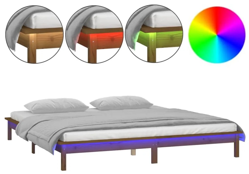 820644 vidaXL Rám postele s LED medový 120x190 cm Small Double masivní dřevo
