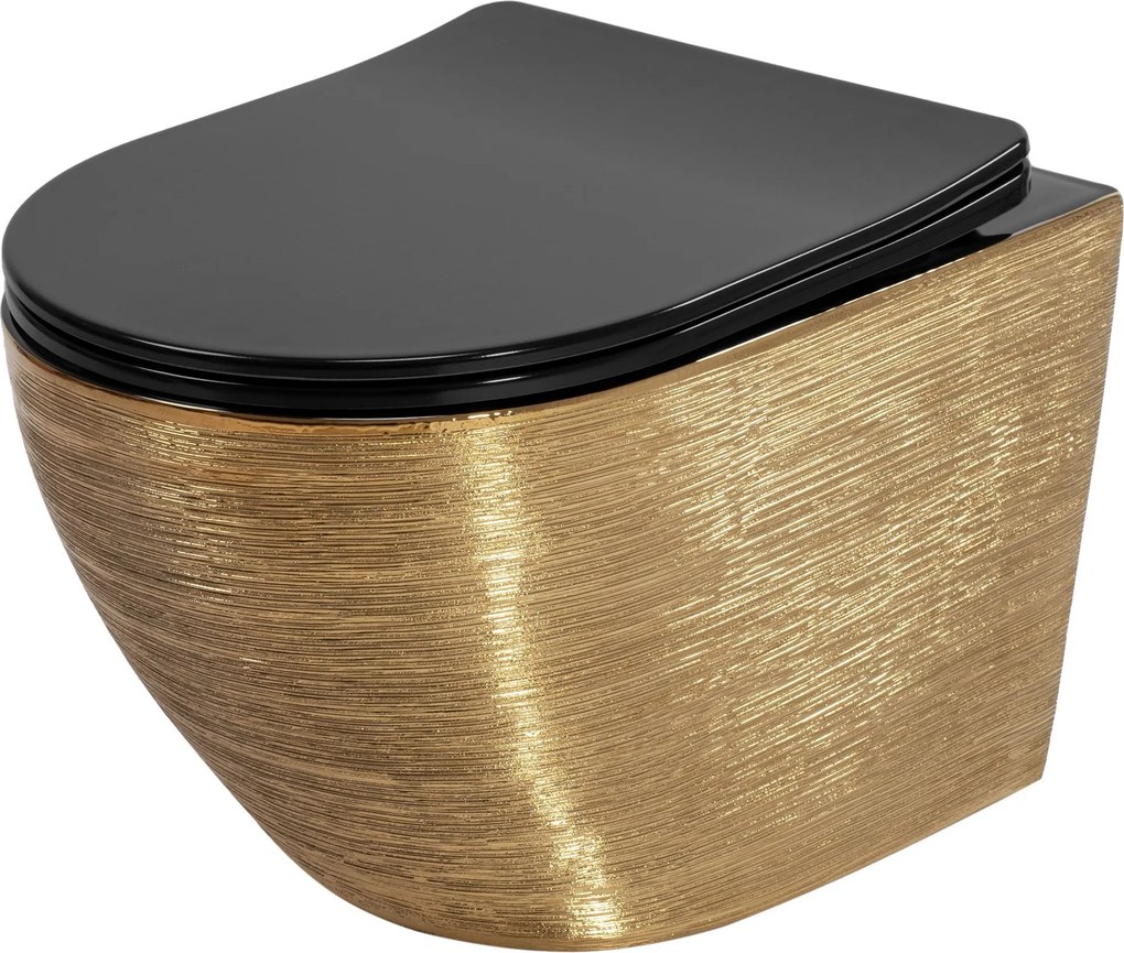 Závěsná WC mísa Rea Carlo Mini Tornado Black Brush Gold