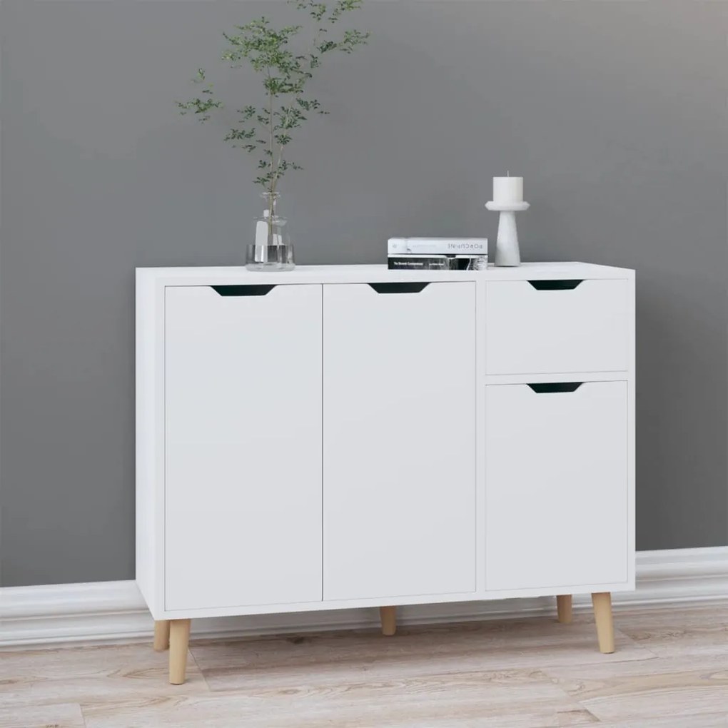 Příborník bílý s vysokým leskem 90x30x72 cm kompozitní dřevo 326819
