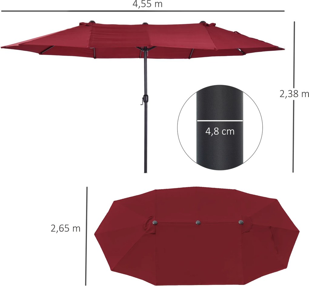 Dvojitý slunečník Outsunny 455 x 265 cm, sluneční clona s UV ochranou a kličkou, balkonový slunečník, plážový slunečník, větruodolný slunečník pro pl…