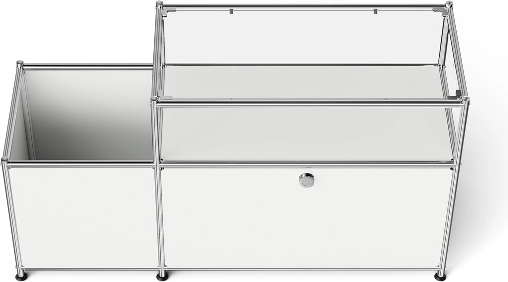 Tchibo - Nízká kovová skříňka »Cn3« s výklopnými dvířky a skleněnou deskou - barva: chrom