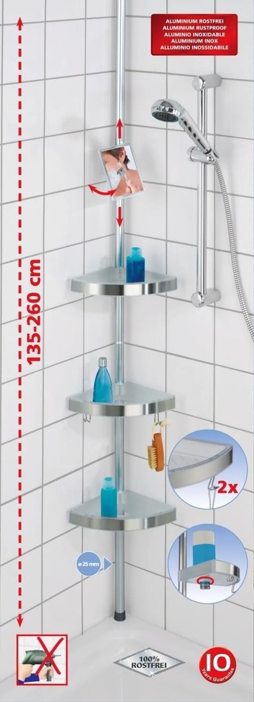 WENKO Teleskopická rohová polička PREMIUM matná 70-260 cm