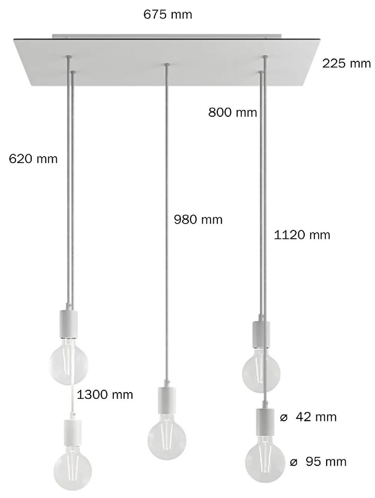 creative cables Závěsná lampa s 5 světly, s obdélníkovým XXL baldachýnem Rose-one, textilním kabelem a kovovými komponenty Barva: Matný černý dibond