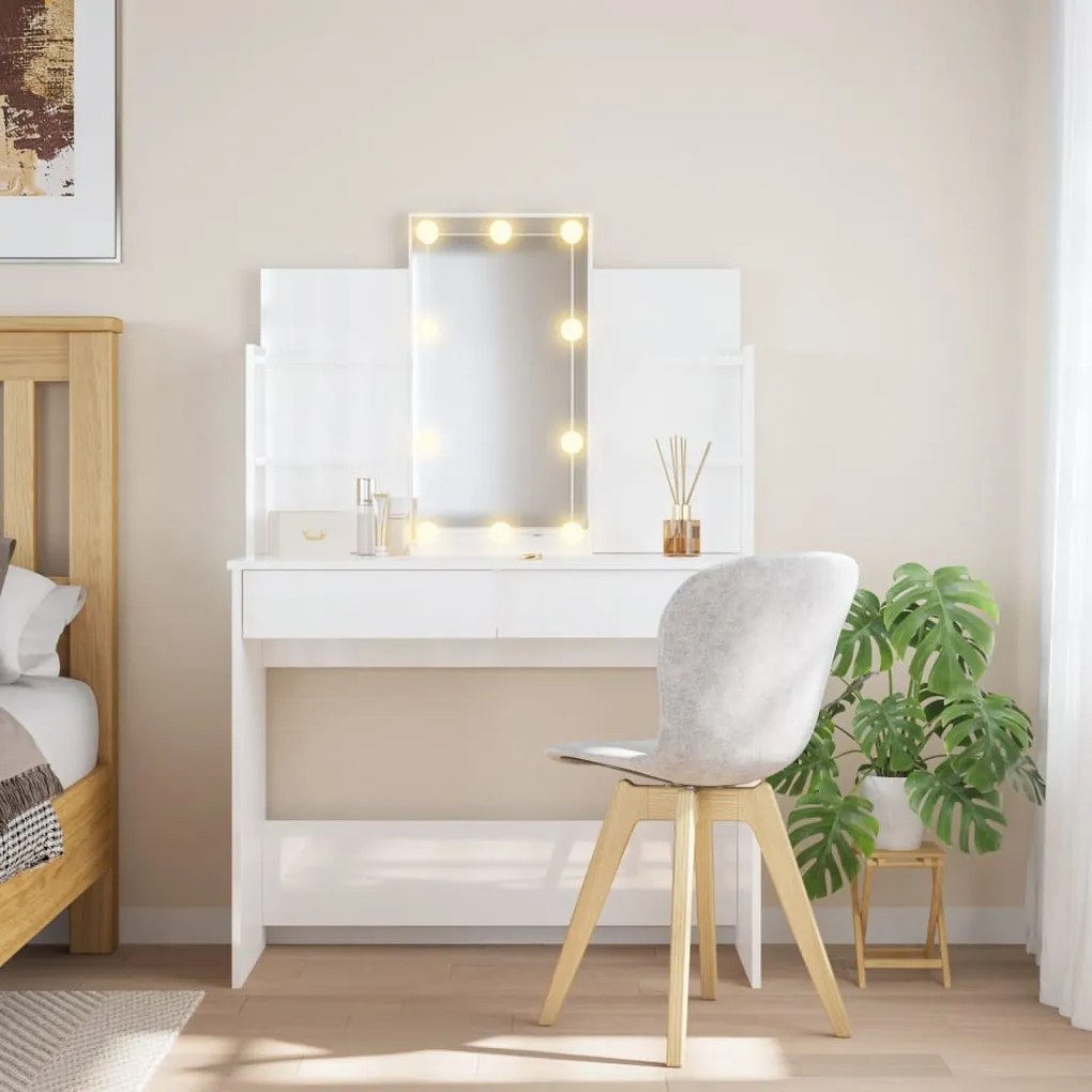 Toaletní stolek s LED osvětlením bílý vysoký lesk 96x40x142 cm - Default Title