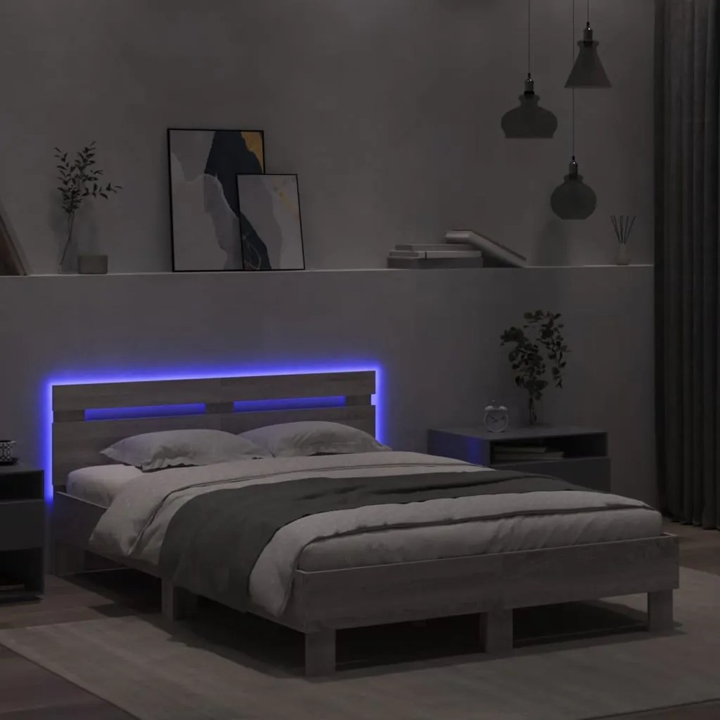 Rám postele s čelem a LED osvětlením šedý sonoma 120 x 190 cm 3207579