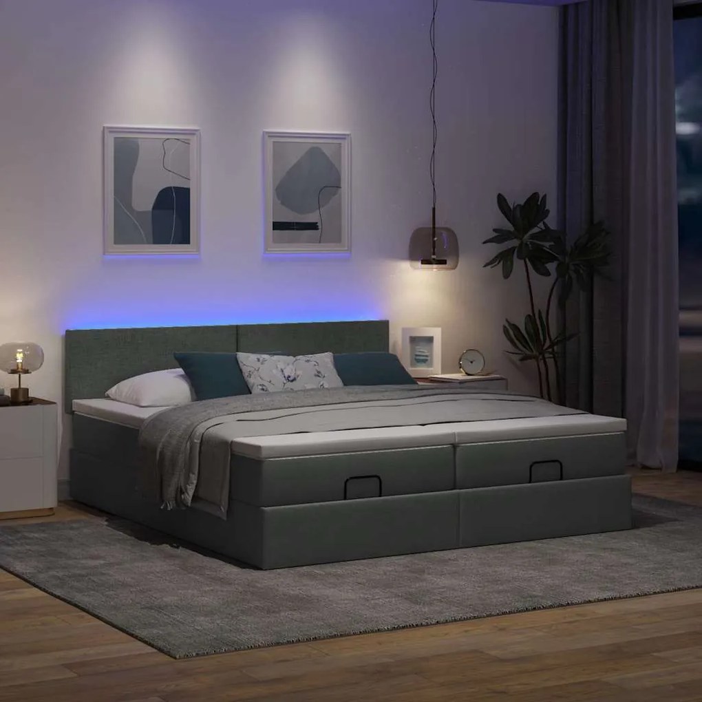 Osmanský rám postele s matrací tmavě šedý 200x200cm textil 3312830