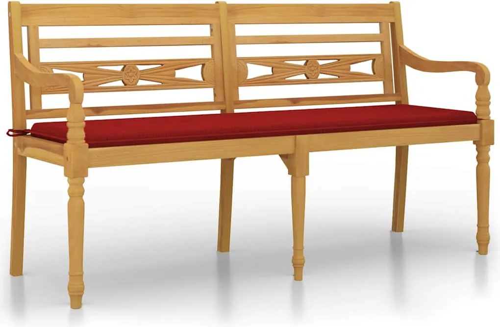 Lavice Batavia s červenou poduškou 150 cm masivní teakové dřevo 3100832