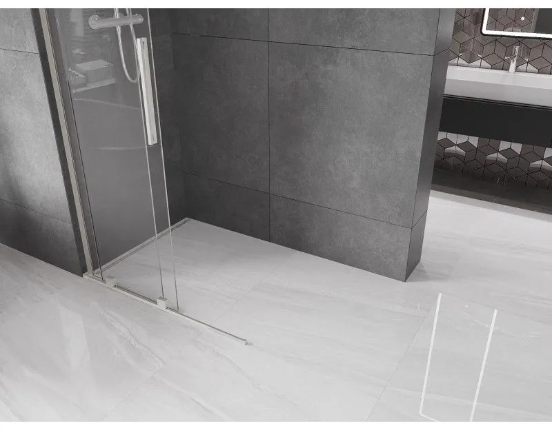 Mexen Velar L, posuvná sprchová zástěna Walk-in 100 x 200 cm, 8mm čiré sklo, broušená ocel, 871-100-003-03-97