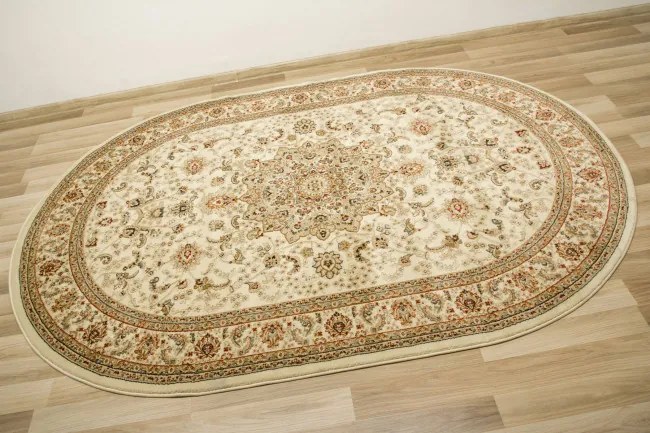 Koberec Super Rose D373A Ornament světle béžový / krémový ovál