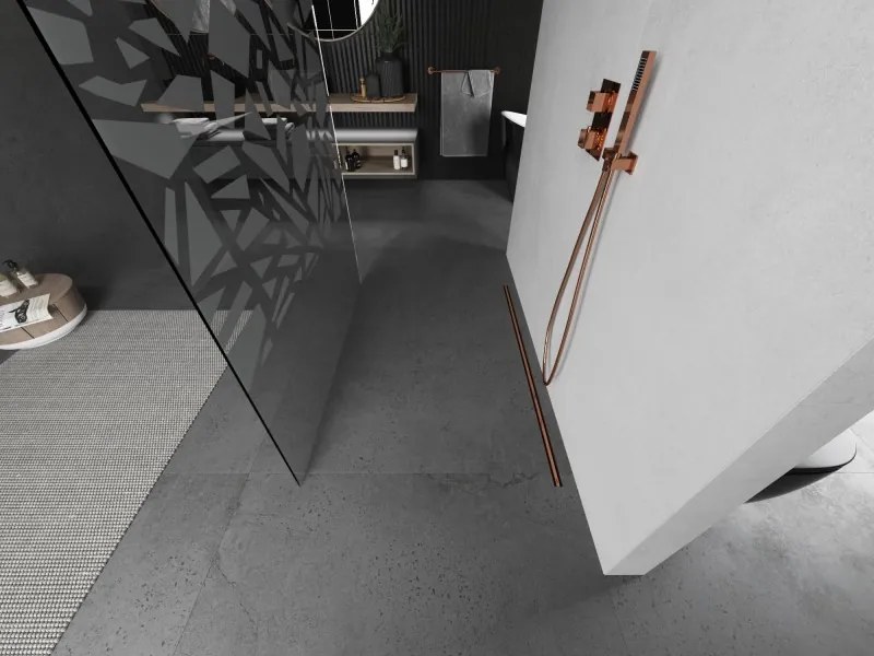 Mexen Kioto, sprchová zástěna Walk-In 100 x 200 cm, 8mm čiré sklo bílý vzor, měděný matný profil, 800-100-002-65-85