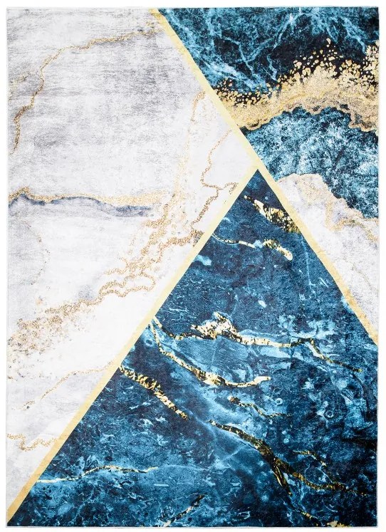 Kusový koberec pratelný TOSCANA 2430 Moderní pogumovaný modrý krémový zlatý Rozměr: 120x170 cm