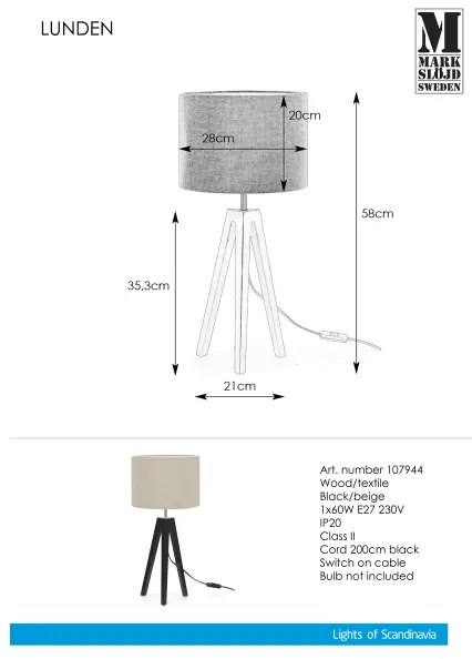 Markslöjd 107944 - Stolní lampa LUNDEN 1xE27/60W/230V