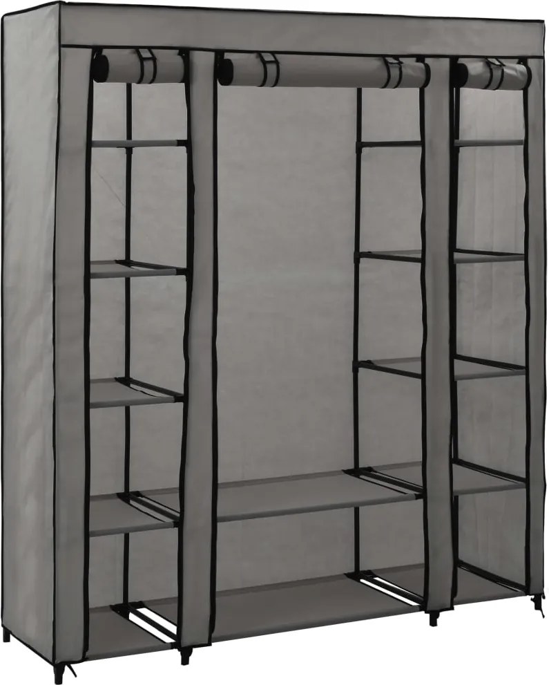 Šatní skříň s přihrádkami a tyčemi - textil - šedá | 150x45x176 cm