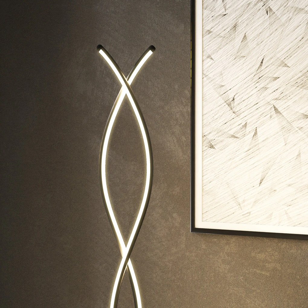 HOMCOM Podlahová Lampa do Obývacího Pokoje, Moderní Spirálový Design s 3 Nastavitelnými Úrovněmi Světla, Podlahová Lampa s Nožním Spínačem pro Obývací