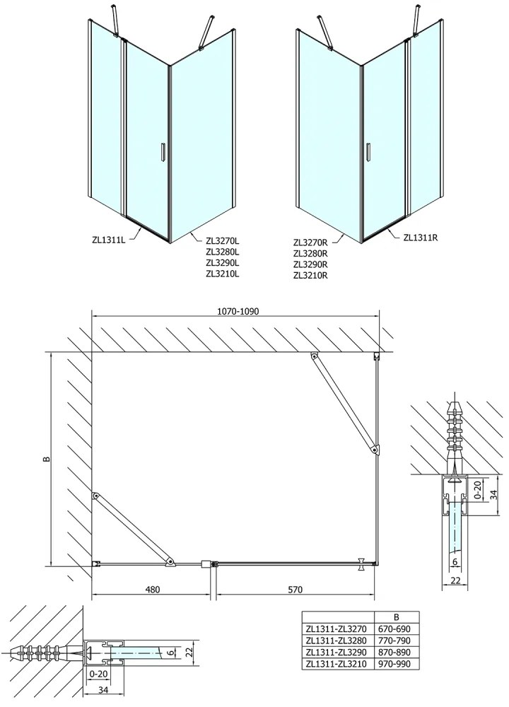 Polysan ZOOM LINE obdélníkový sprchový kout 1100x1000mm L/P varianta ZL1311ZL3210