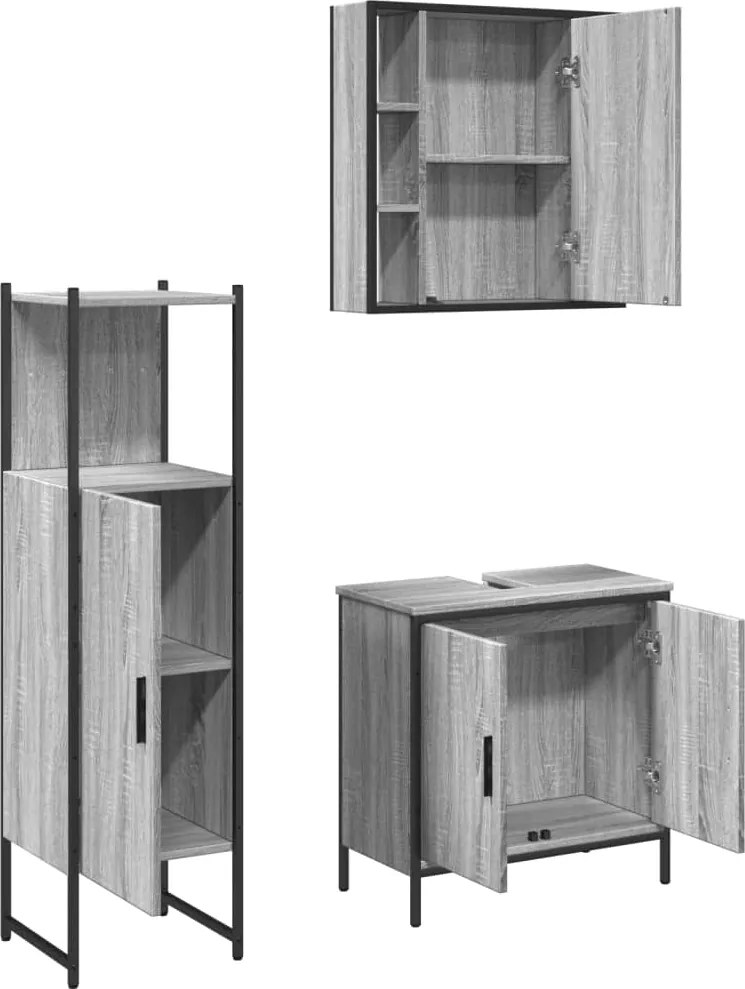 3dílný set koupelnových skříněk šedý sonoma kompozitní dřevo 3214763
