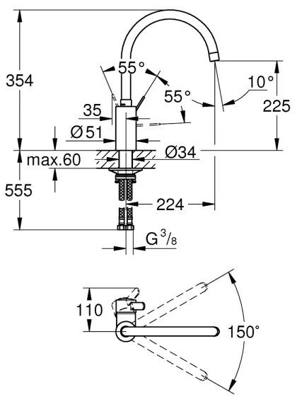 GROHE 32843002 - Dřezová baterie EUROSMART COSMOPOLITAN lesklý chrom