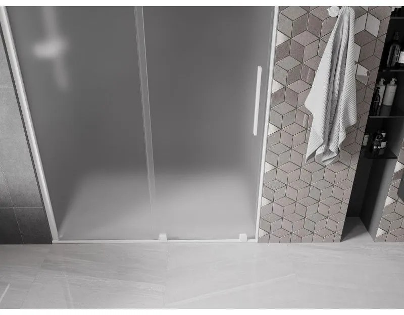 Mexen Velar, posuvné sprchové dveře do otvoru 130 cm, 8mm sklo námraza, bílá matná, 871-130-000-31-20