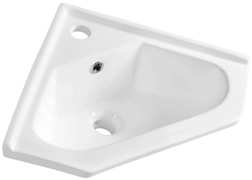 Aqualine - Umyvadlo rohové 41x18x41 cm, s přepadem, otvor pro baterii, bílá 1601-40