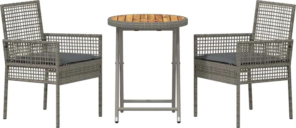 Zahradní bistro set 3 ks Šedá polyratan 3334968