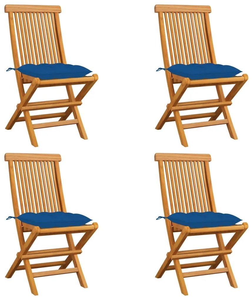 3062593 vidaXL Zahradní židle s modrými poduškami 4 ks masivní teak