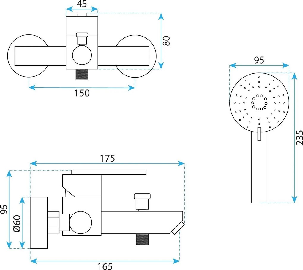 Rea Ontario, vanová baterie s ruční sprchovou soupravou, broušená ocel, REA-B5514