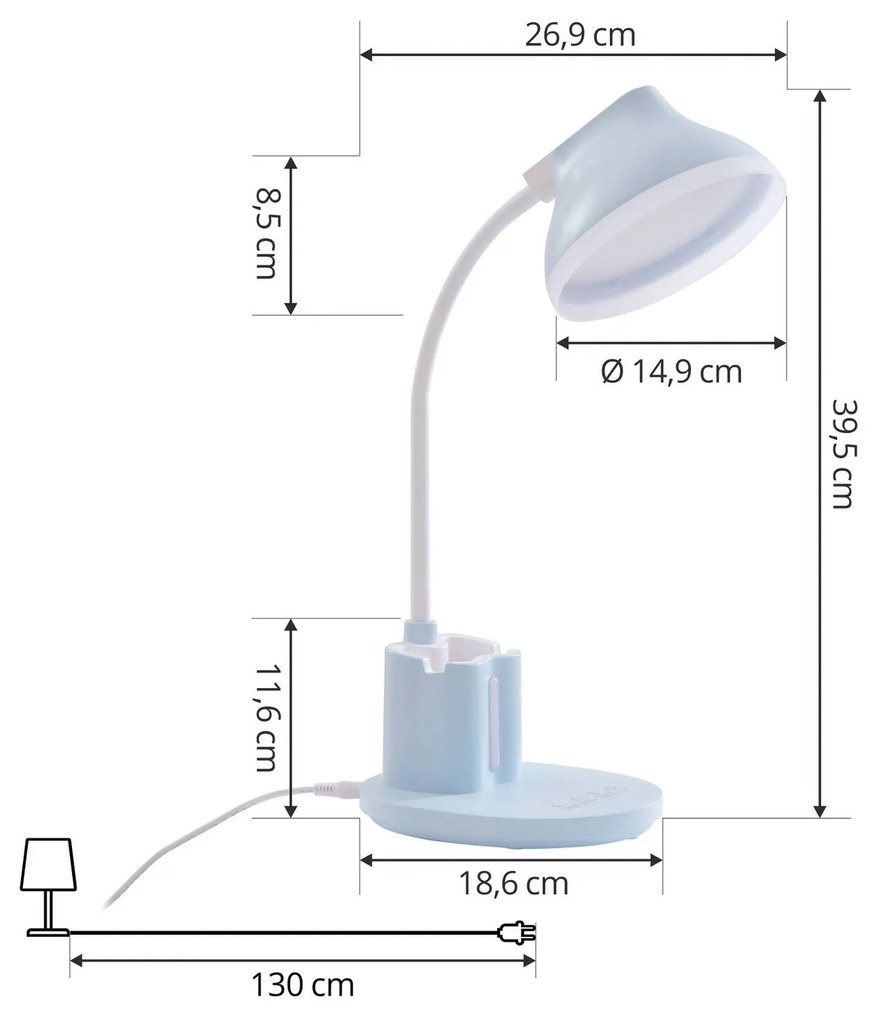 Stolní lampa LED Lindby Zephyra, CCT, 8W, modrá