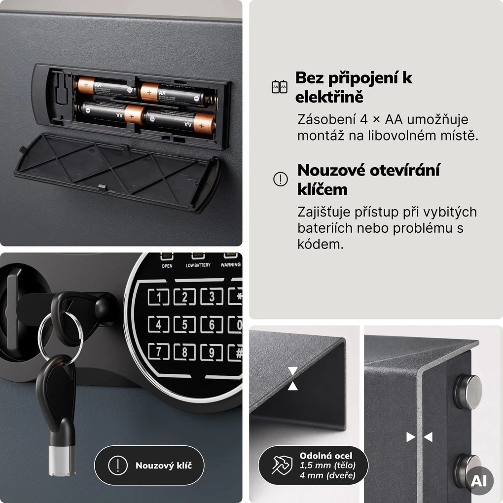Skříňka na klíče elektronická s vhozem a kódovým zámkem, na 133 klíčů, 430x665x130 mm: BRUCE