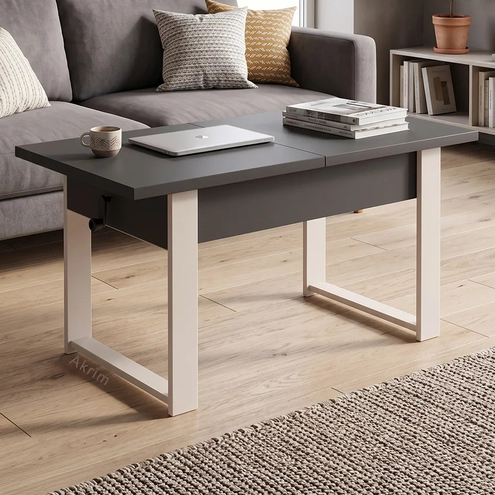 Rozkládací polohovací konferenční stolek HOGO 3v1 | 120-157x62,5-74,5x67 cm | síla horní desky 32 mm | tmavě šedá/nohy kašmír