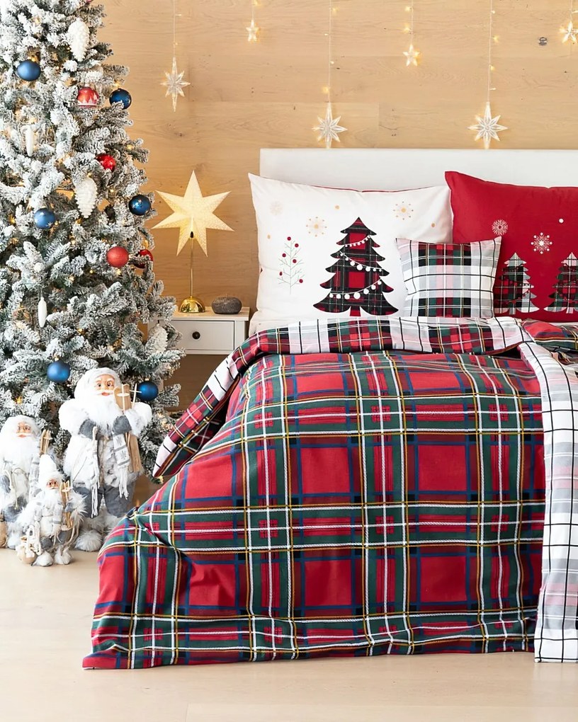 Matějovský povlečení ADVENT zimní, vánoční vzor, červené káro, bavlna hladká, 140x200cm + 70x90cm