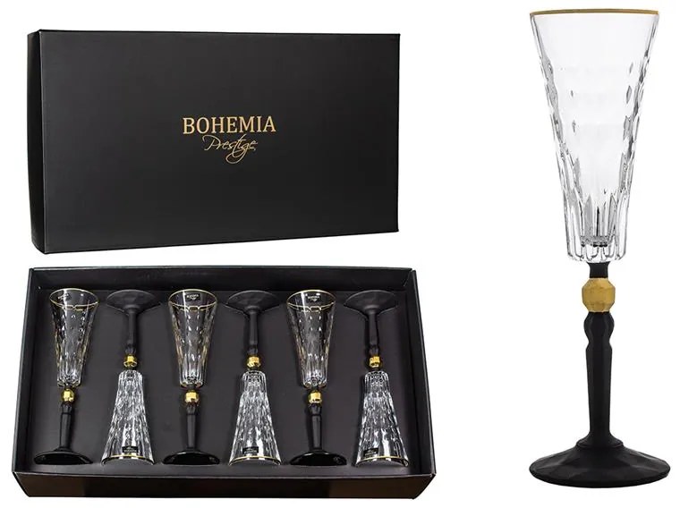 BOHEMIA PRESTIGE CONTE BLACK SKLENICE NA ŠAMPAŇSKÉ 170ML SADA 6 KS
