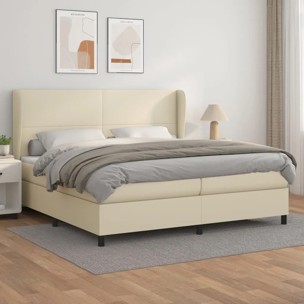 vidaXL Box spring postel s matrací krémová 200x200 cm umělá kůže