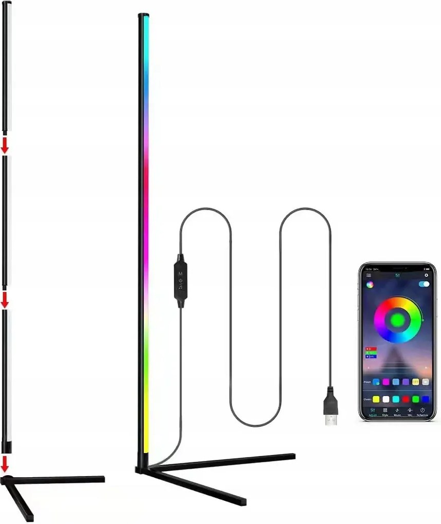 Rgb Stojací Lampa Rohová Podlahová Led 126 CM