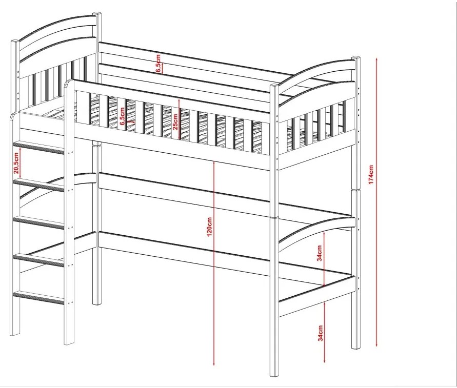 Legno Dětská patrová postel Míša šedá Rozměr (cm): 90x190