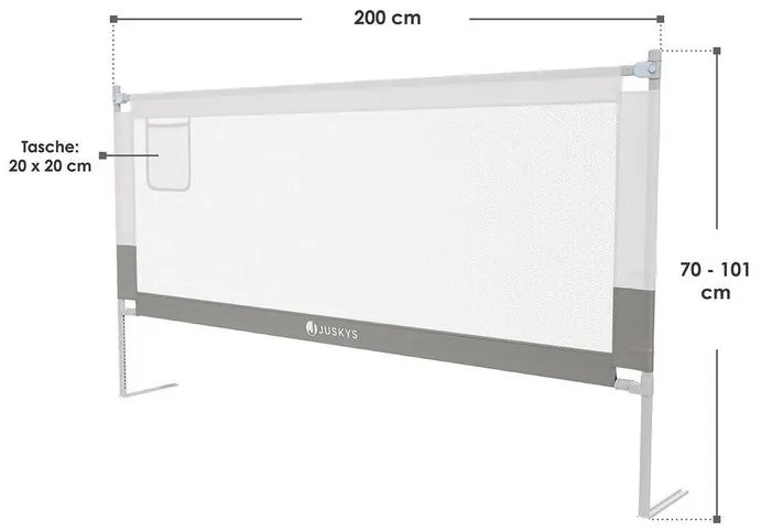 Dětská zábrana na postel, 200 cm, výškově nastavitelná
