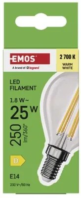 Emos lighting LED žárovka Filament Mini Globe / E14 / 1,8 W (25 W) / 250 lm / teplá bílá 1525731251