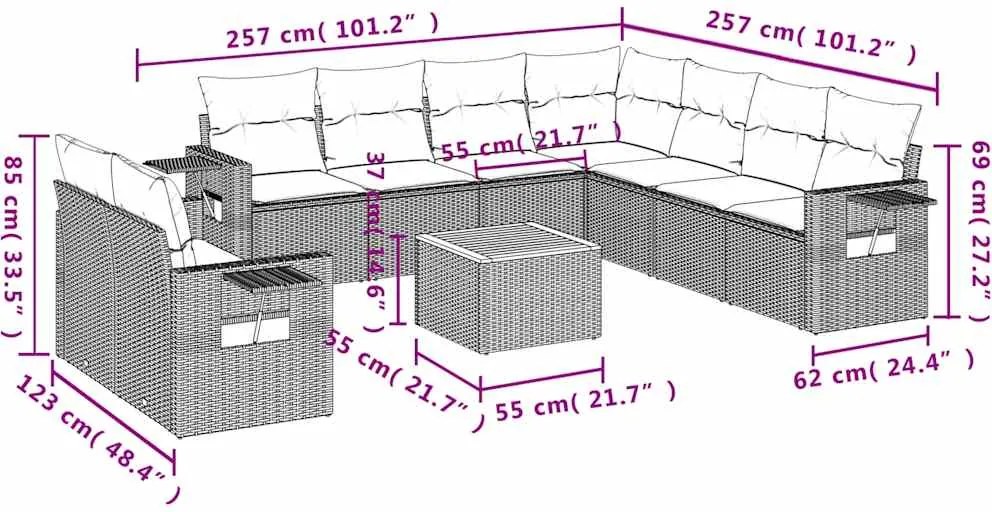 10dílná zahradní sedací souprava s poduškami černá polyratan 3256958