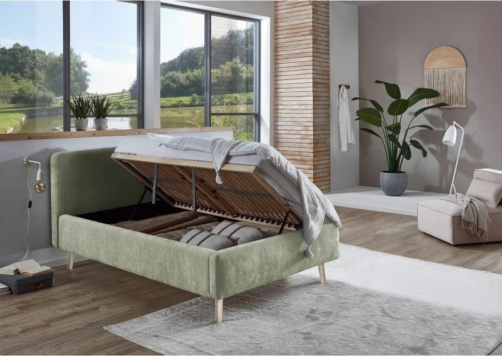 Světle zelená čalouněná dvoulůžková postel s roštem 120x200 cm Mattis – Meise Möbel