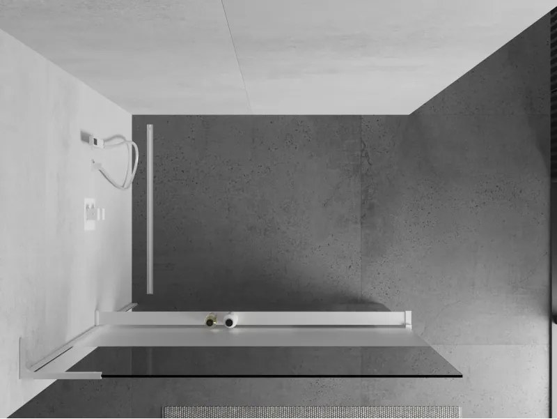 Mexen Kioto+ L, sprchová zástěna Walk-In s poličkou a věšákem 100 x 200 cm, 8mm čiré sklo-námraza, bílý profil, 800-100-123-20-35