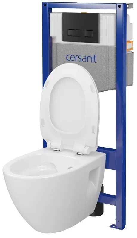 Cersanit Moduo, System50 MECH podomítkový rám + závěsná wc mísa Moduo Plus CleanOn + černé tlačítko MOVI II, S701-766