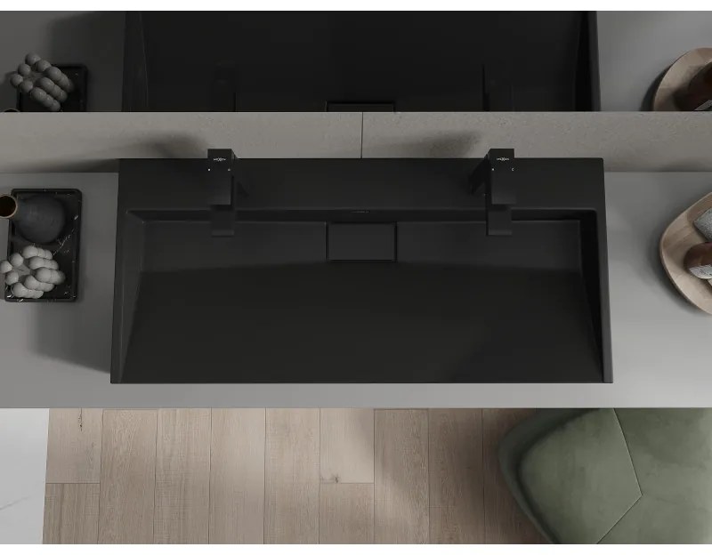 Mexen Ava, umyvadlo na desku z konglomerátu 2/O 100 x 46 cm, černá matná, 23011072