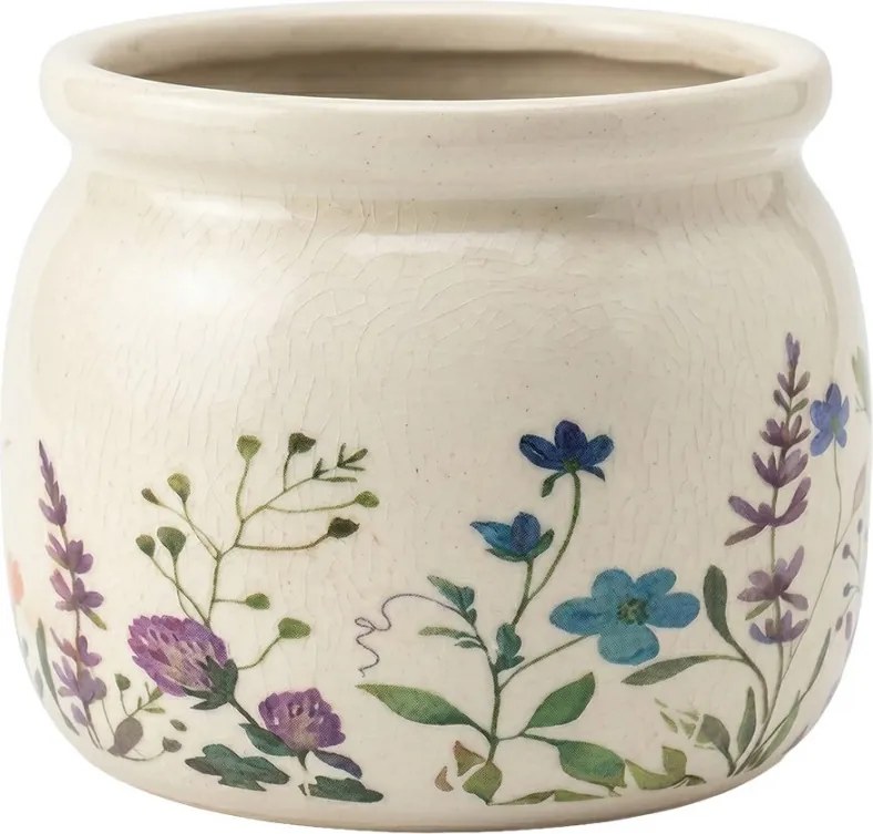 Keramický obal na květináč s lučními květy Rustic Flora S - Ø 12*10 cm