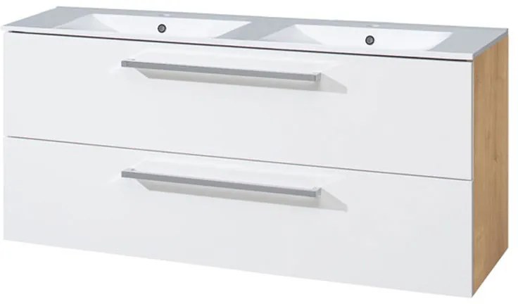 Mereo Mereo, Bino, koupelnová skříňka s keramickým umyvadlem 121 cm, bílá, dub, CN673