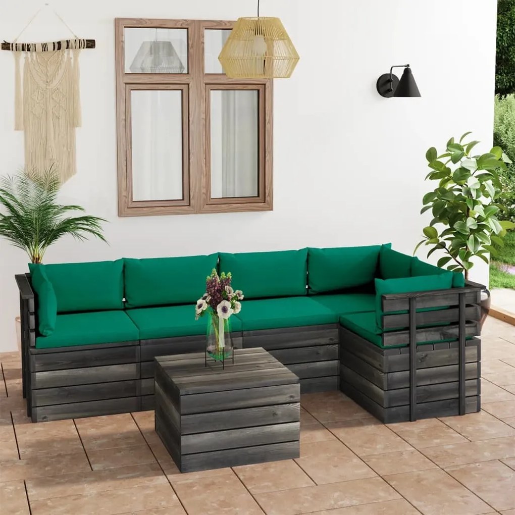 vidaXL 6dílná zahradní sedací souprava z palet + podušky borové dřevo [3061952] Barva: Zelená