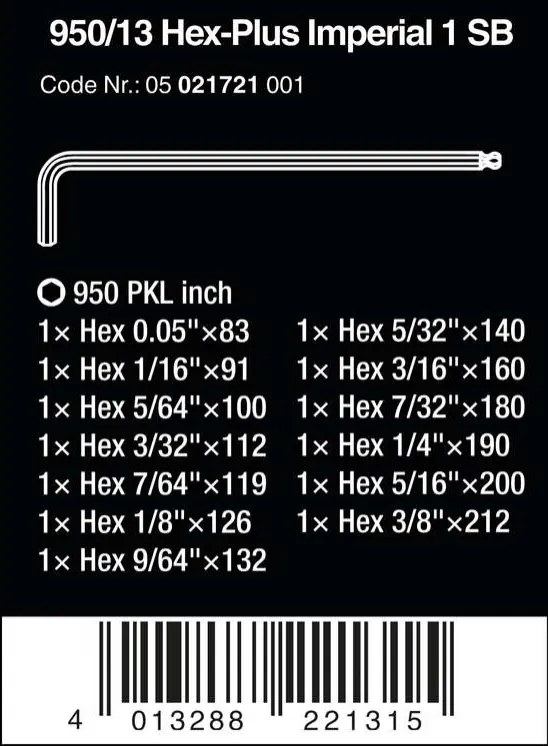 Wera 021721 Zástrčné klíče inbus 950/13 Hex-Plus Imperial 1 SB, palcové, BlackLaser (Sada 13 dílů)